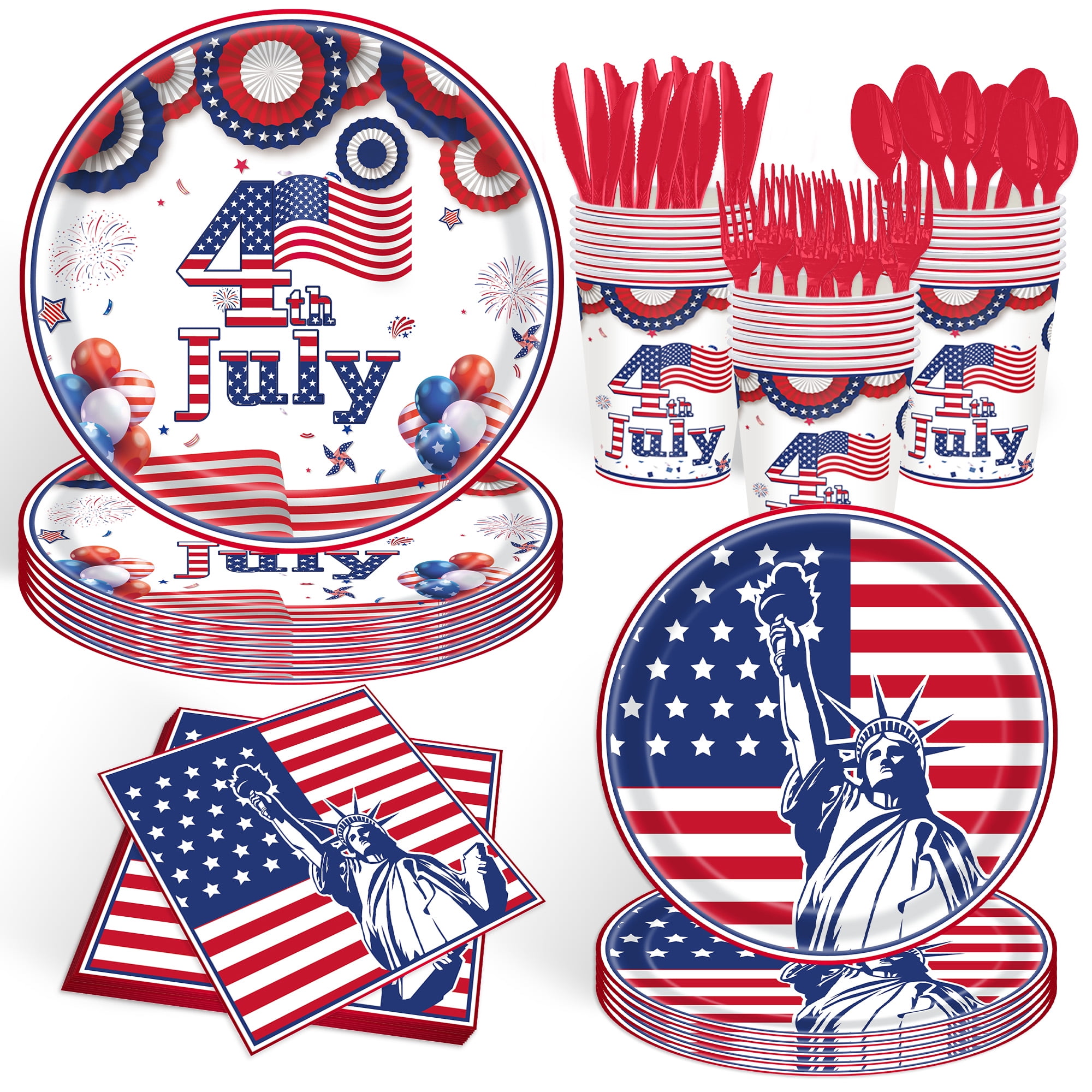 168pcs 4th of July Plates Set Round Blue Paper Plates - Patriotic ...