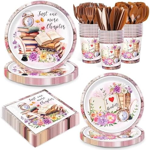 168pcs Book Themed Party Decorations Book Paper Plates Napkins Cups ...