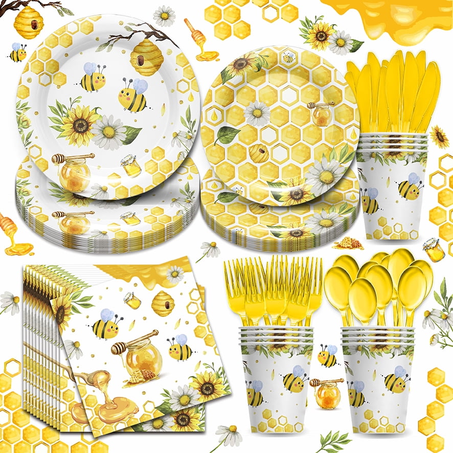 168pcs Litter Bee Party Supplies，Honey Bee Paper Plates and Napkins ...