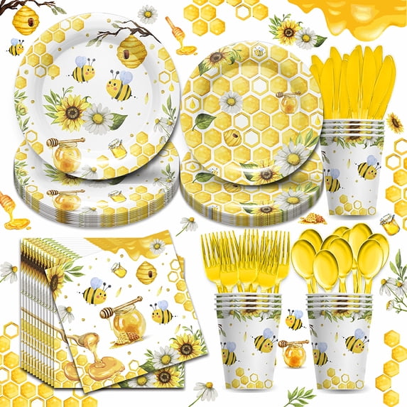 168pcs Litter Bee Party Supplies，Honey Bee Paper Plates and Napkins ...
