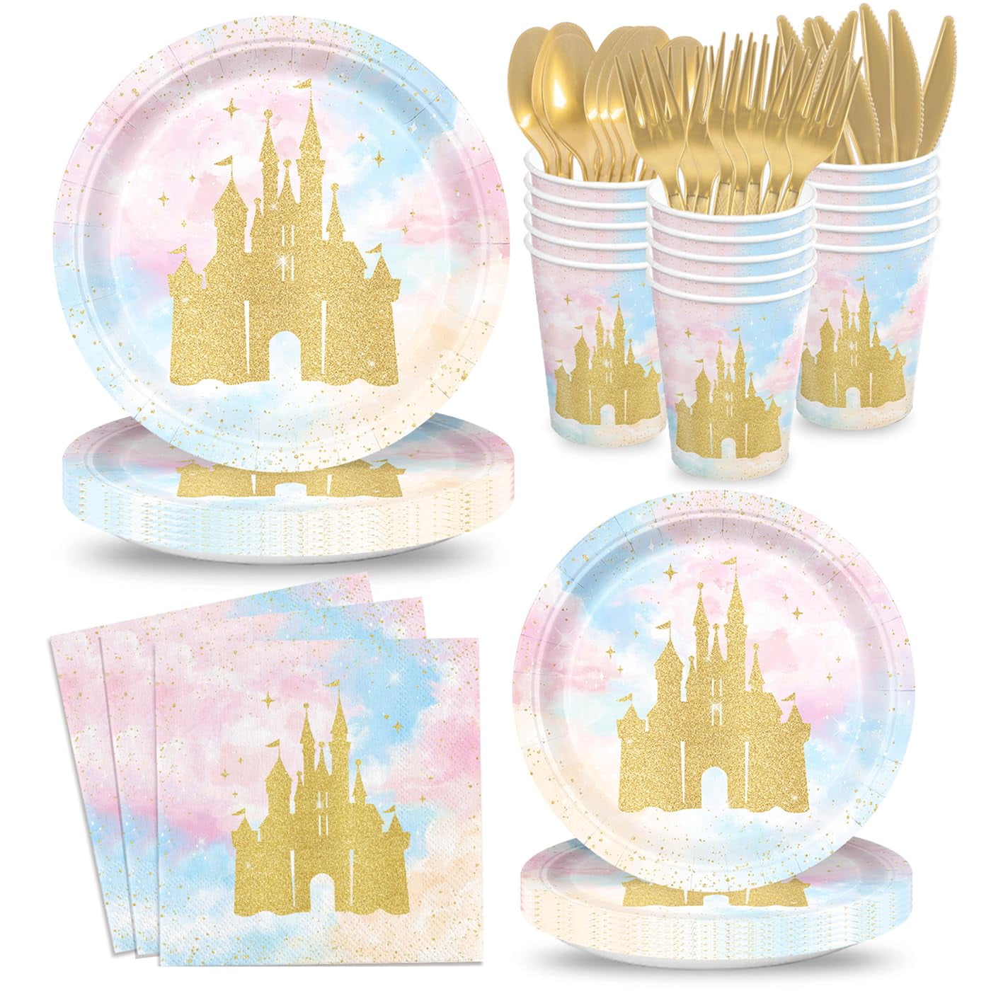 168pcs Princess Party AJH3 Decorations Castle Paper Plates Napkins ...