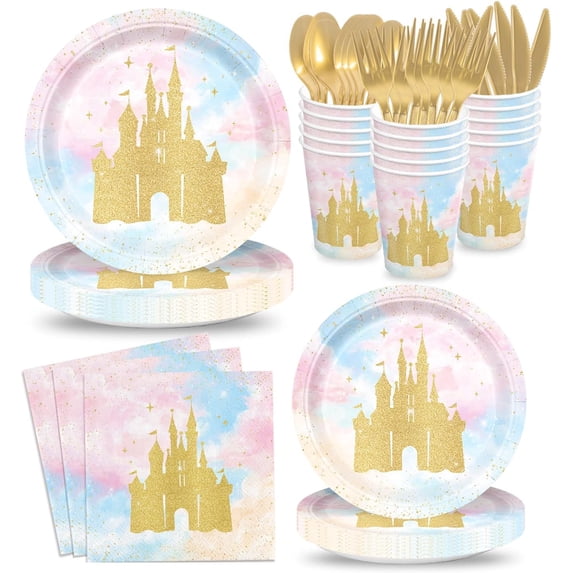168pcs Princess Party Decorations Castle Paper Plates Napkins ...