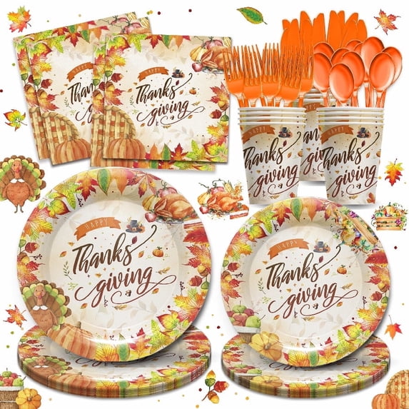 168pcs Thanksgiving Party Supplies Tableware - Happy Thanksgiving ...