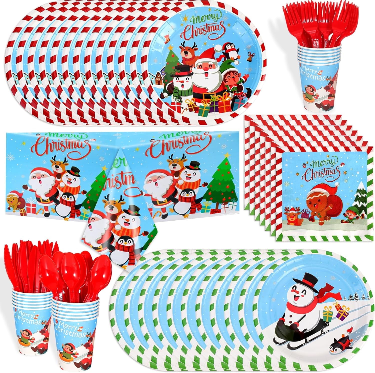 169PCS Christmas Dinnerware Set Serve 24 Guests, Merry Christmas Paper ...