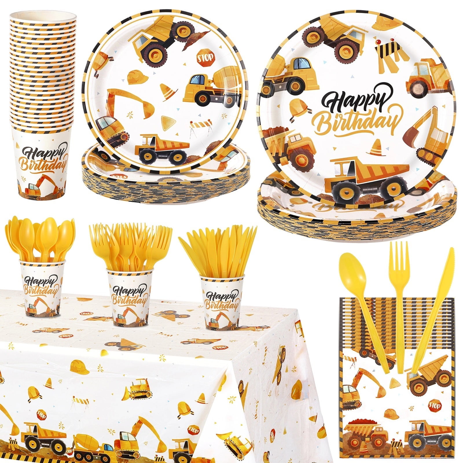 169PCS Truck Birthday Party Supplies Dishware Set for 24 Guests ...