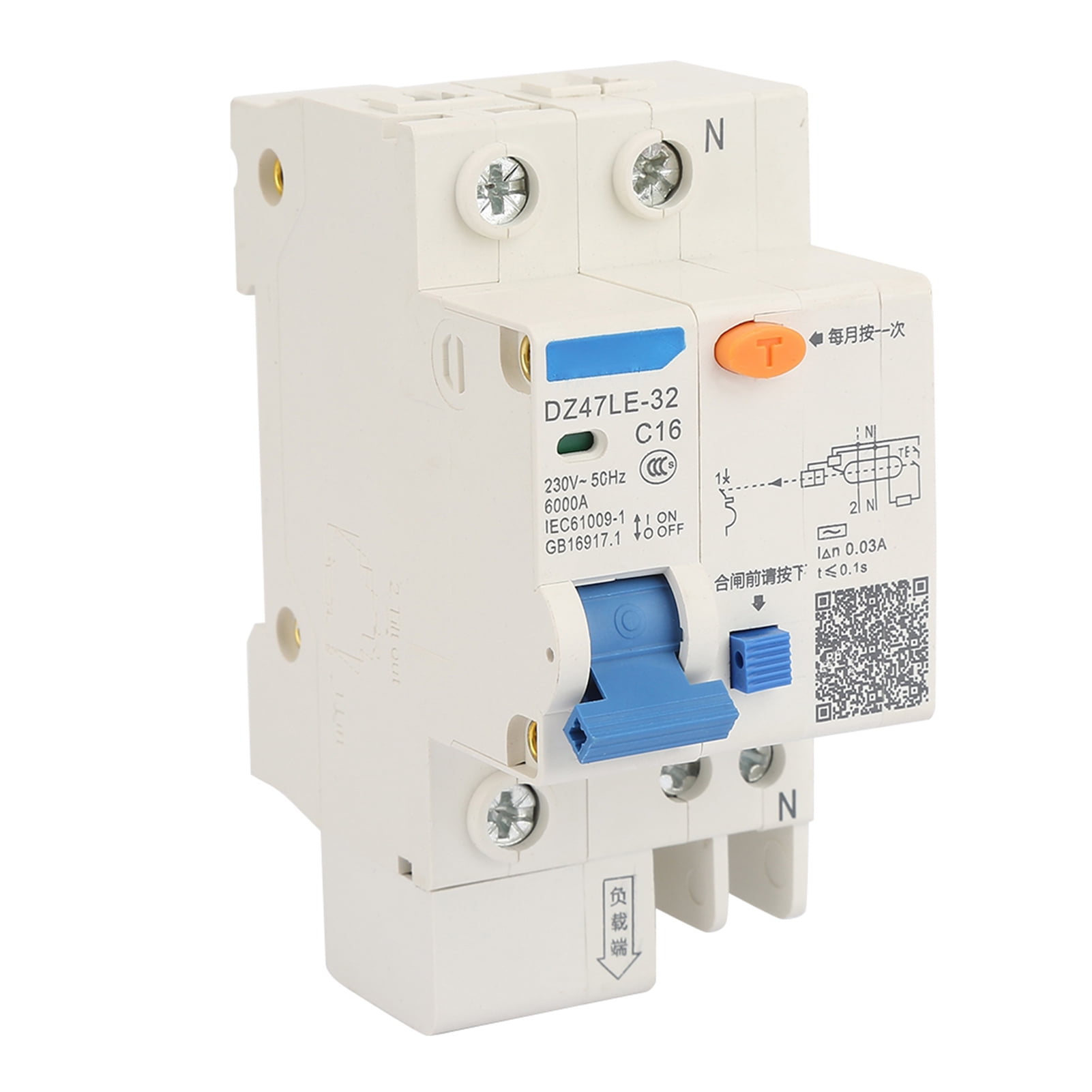 16A DZ47LE 32 1P+N Earth Leakage Safety Protection Circuit Breaker (230V) - Walmart.com