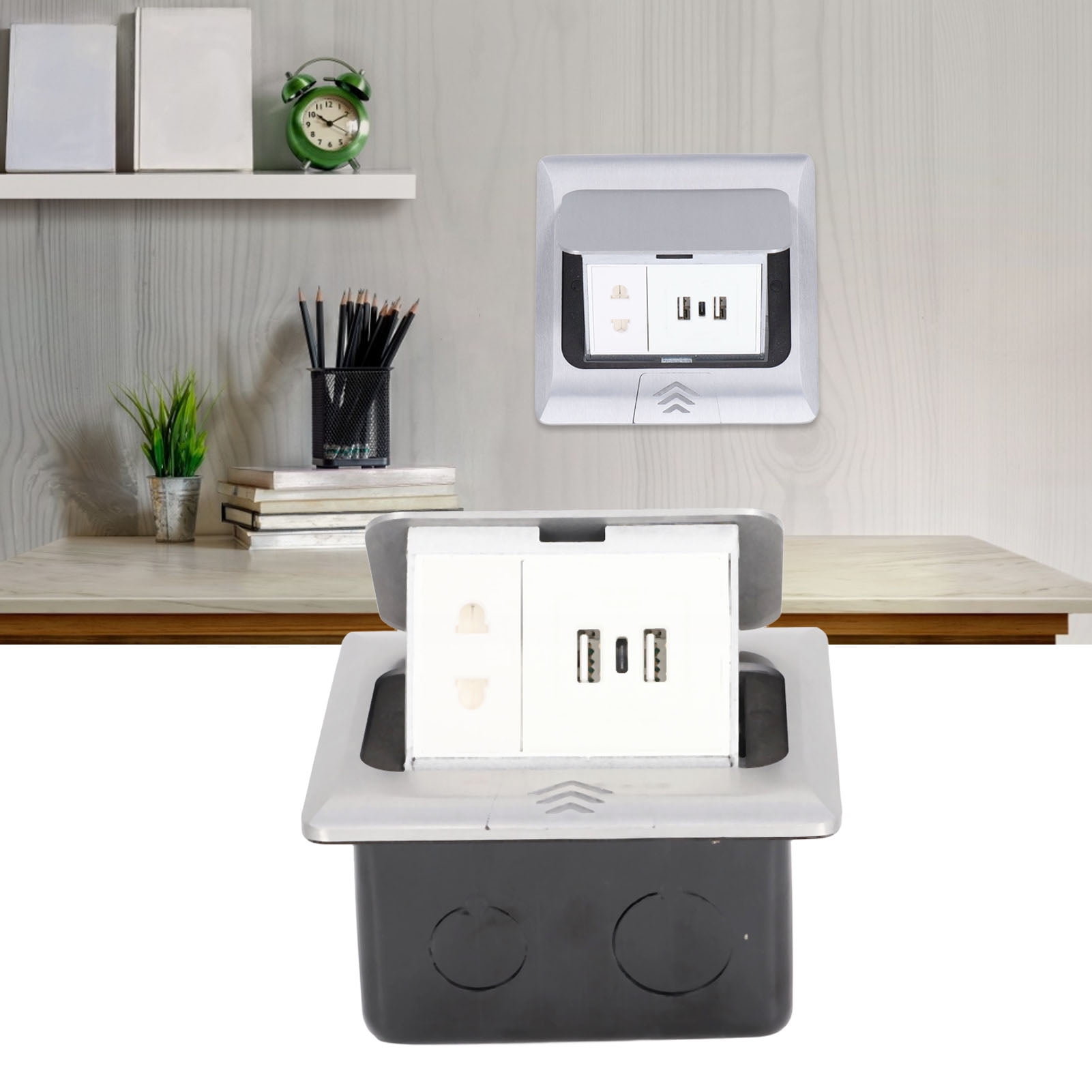 16A Floor Electrical Outlet, 1 X 2 Hole Socket 1 X Type C 2 X USB Multi ...