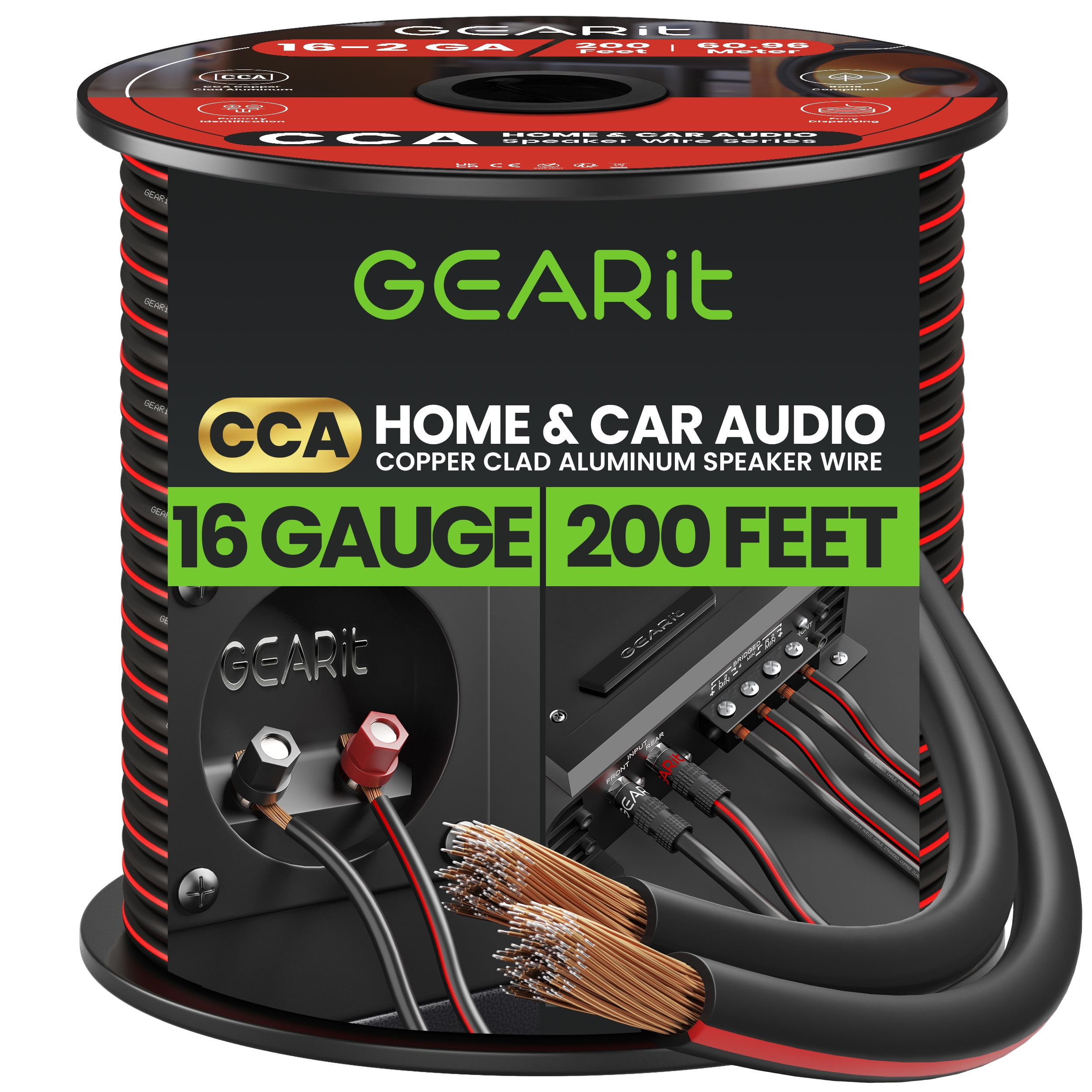 16AWG Speaker Wire, GearIT Pro Series 16 Gauge Speaker Wire Cable (200 ...