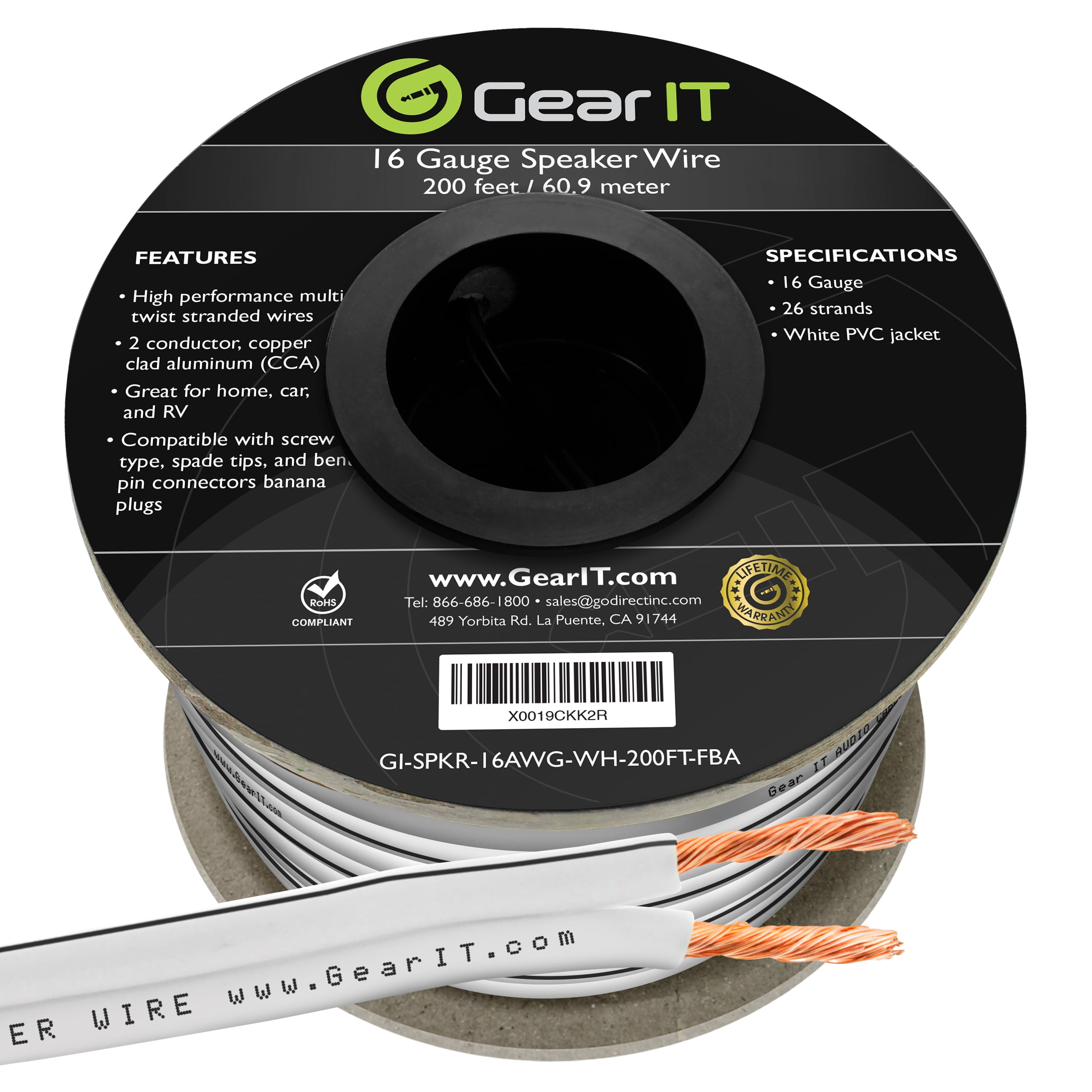 16AWG Speaker Wire, GearIT Pro Series 16 Gauge Speaker Wire Cable (200 ...