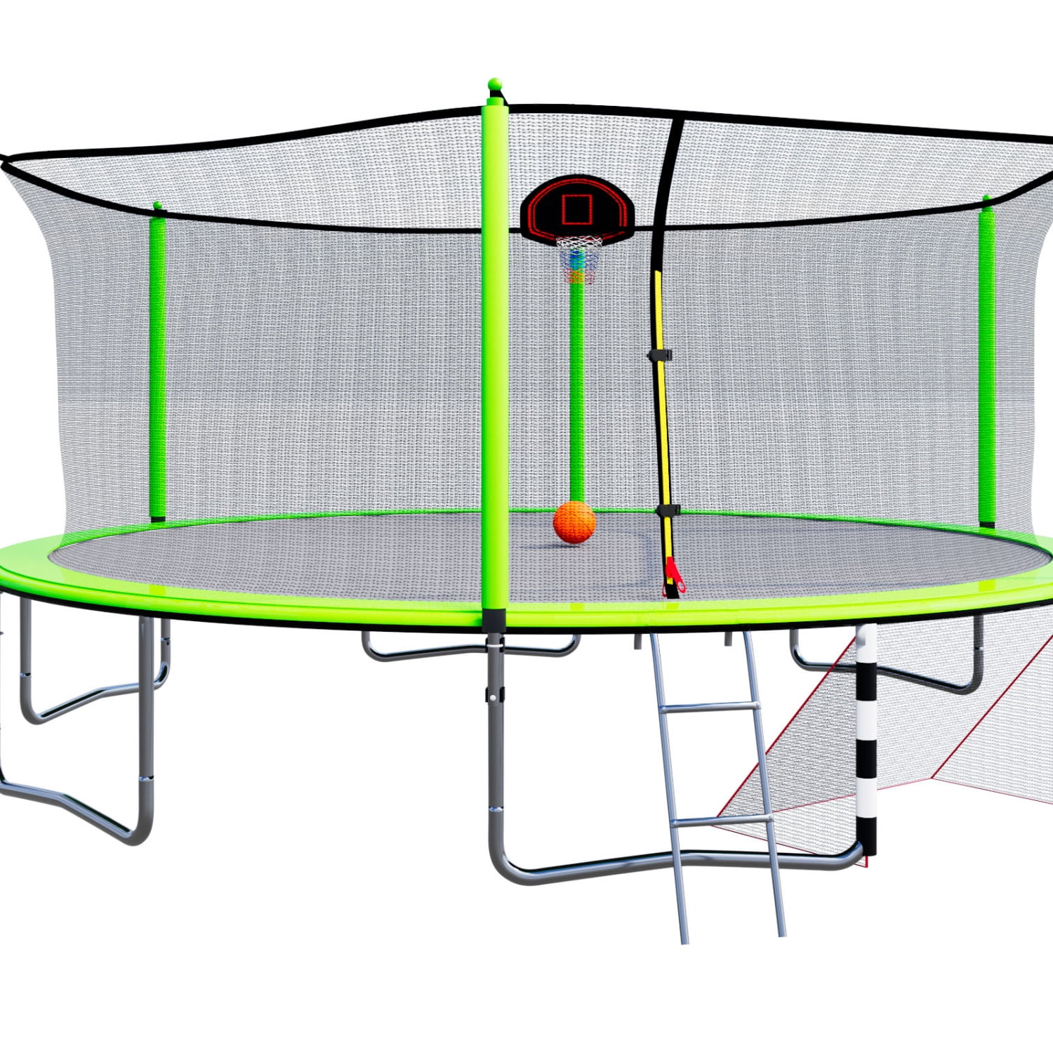 16FT Trampoline Basketball Hoop Ladder Safety Enclosure Soccer Goal ...