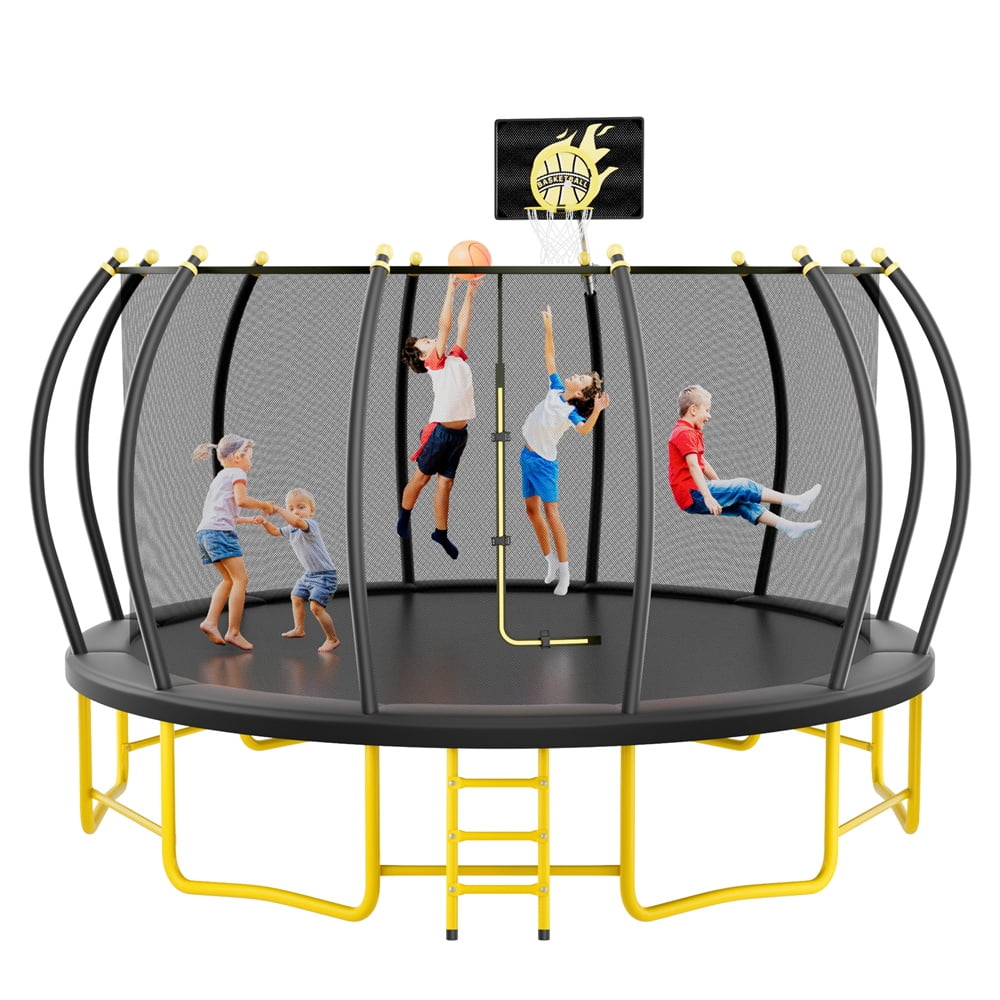 16FT Trampoline with Basketball Hoop, Pumpkin Shaped Out Trampoline ...