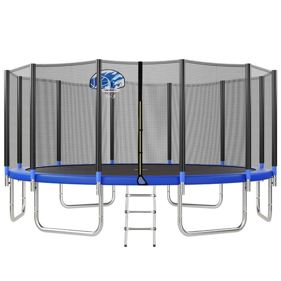 16FT Trampoline with Safety Enclosure Net, Basketball Hoop and Ladder ...