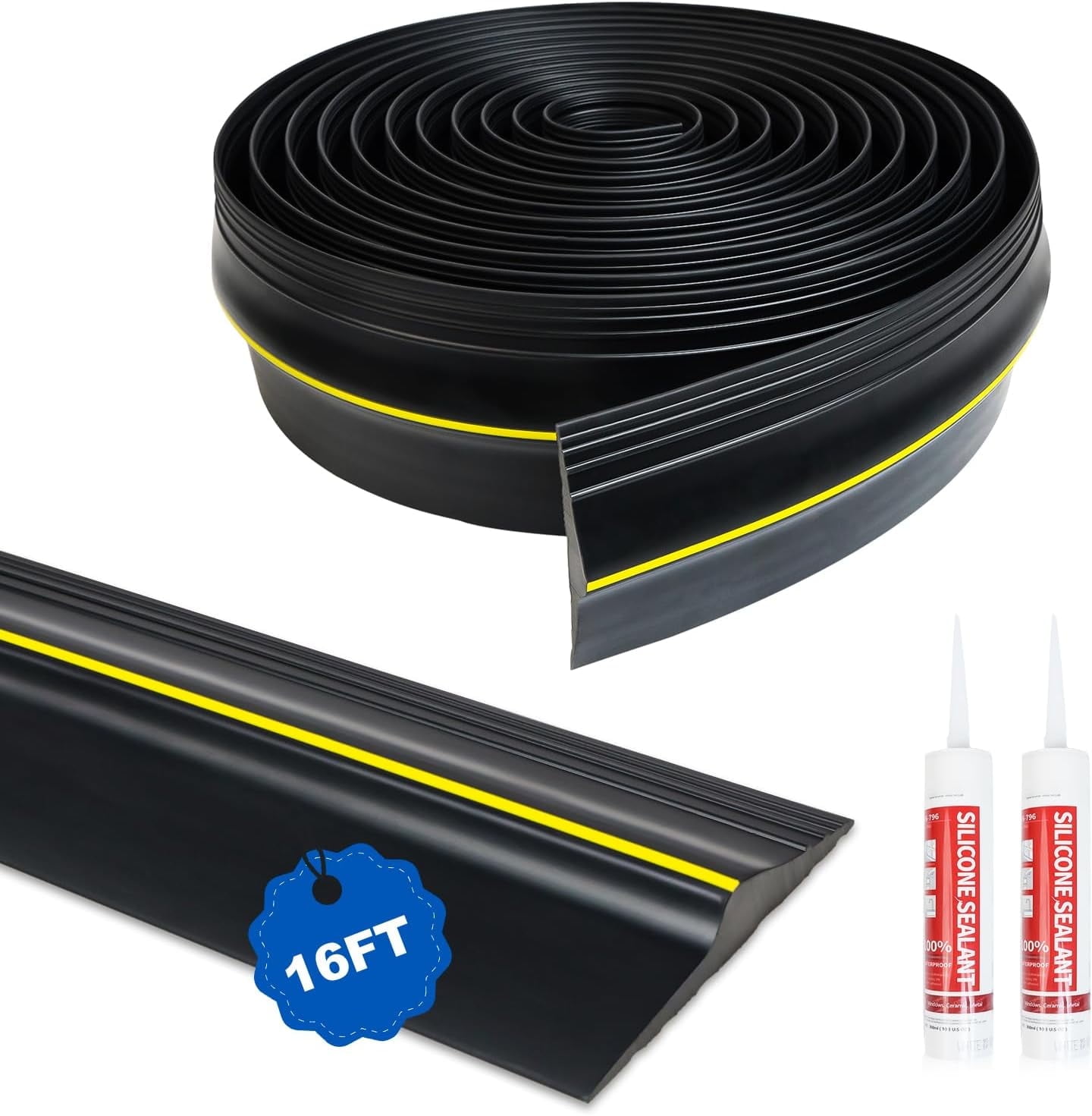 16FT Universal Garage Threshold Seal Strip with Adhesives, Bottom ...