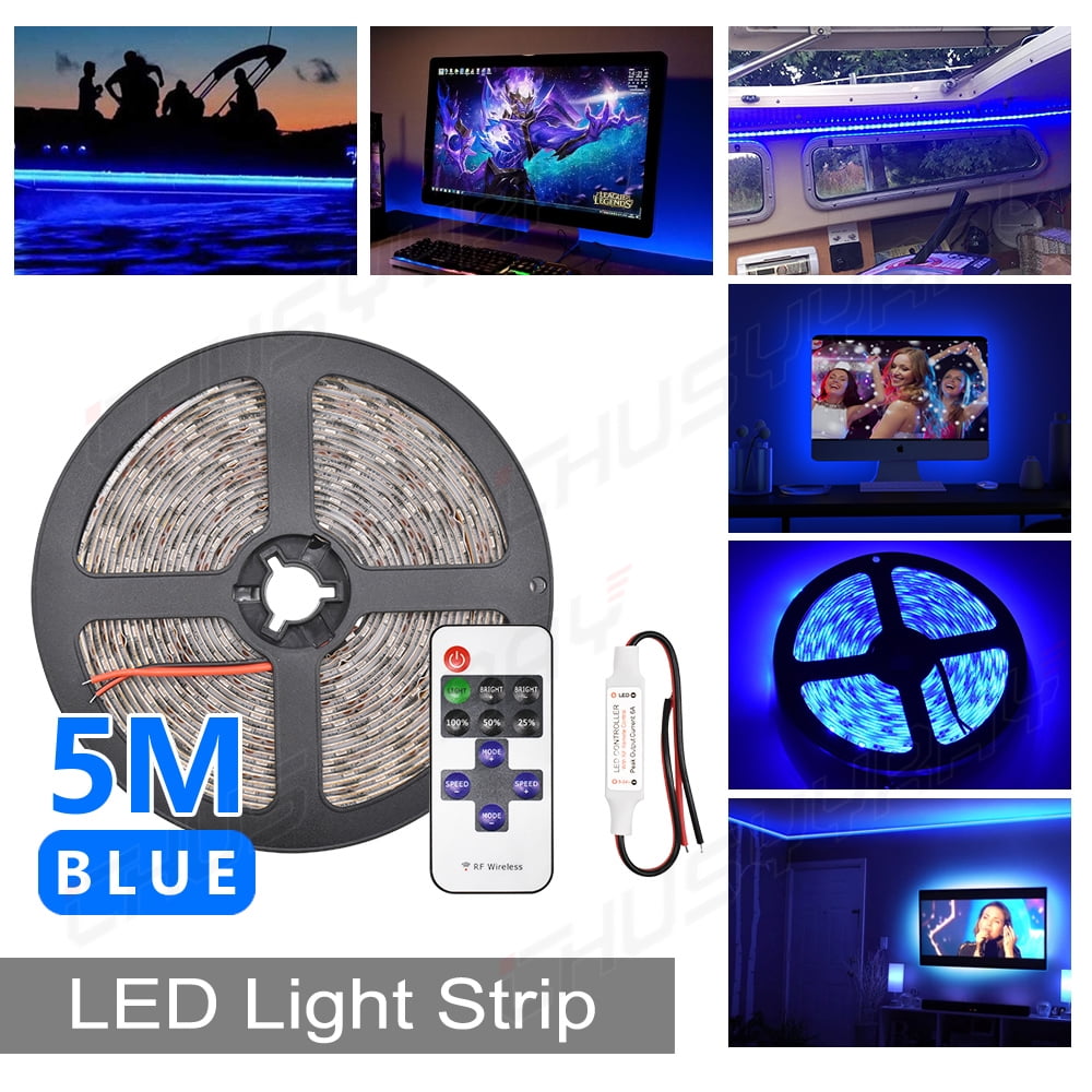 16Ft 12V RV Camper Blue LED Awning Party Light Strip 11 Key Remote ...