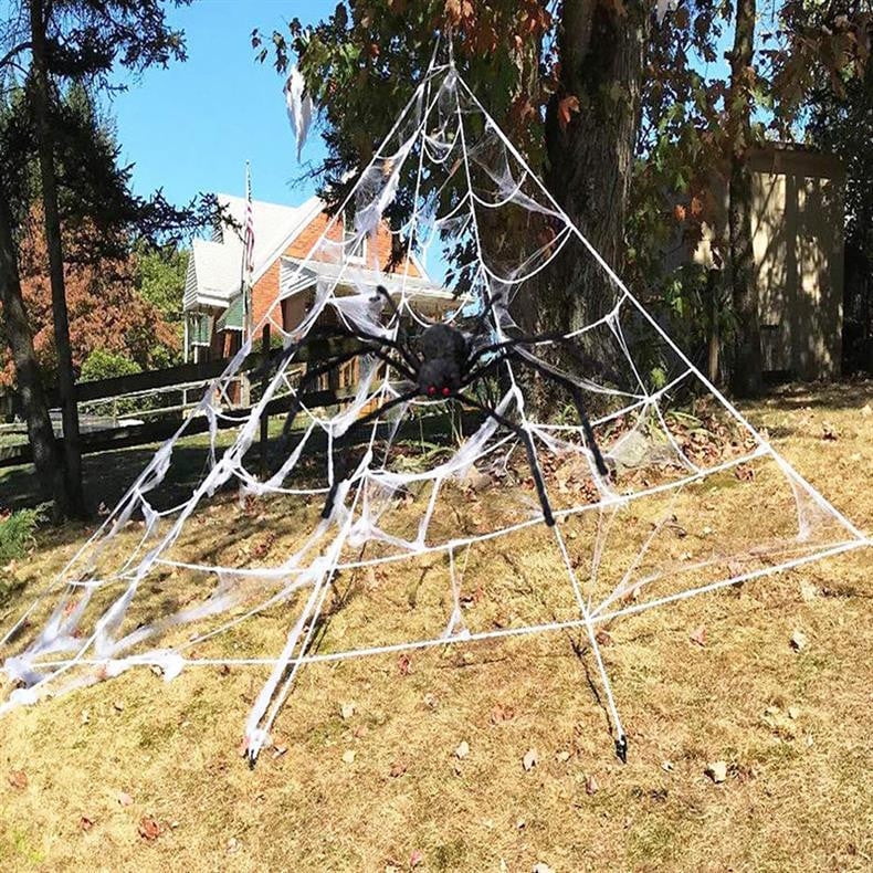 16Ft Halloween Spider Web + 4.92Ft Giant Spider Decorations Fake ...