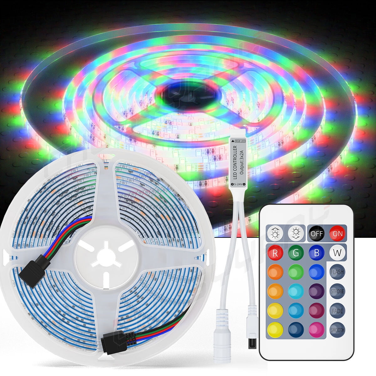 16Ft LED Strip Lights TV Back Light 2538 RGB Color Change Atmosphere ...