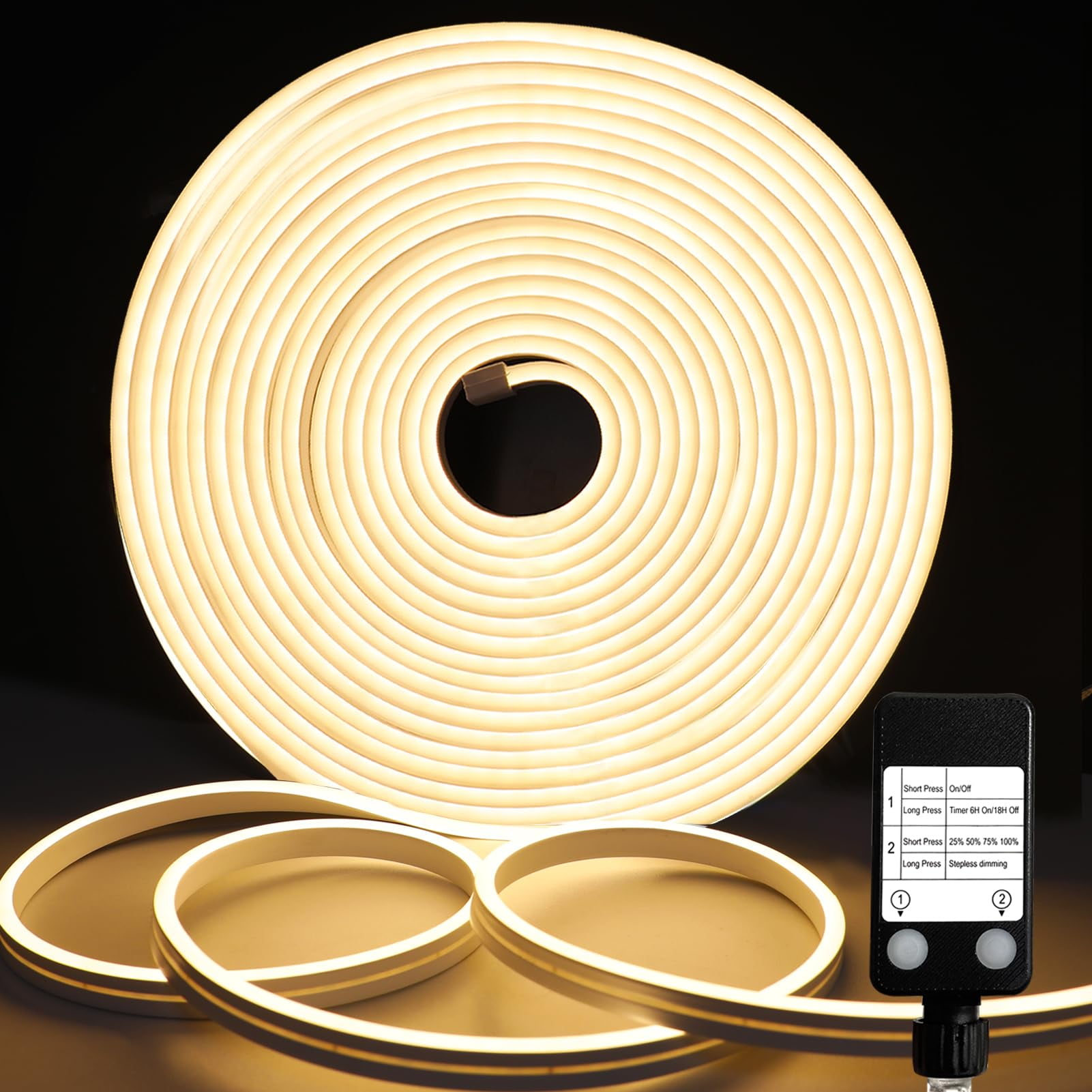 16Ft Neon Rope Lights, 1200 LED Neon Rope Lights with Timer Dimmable ...