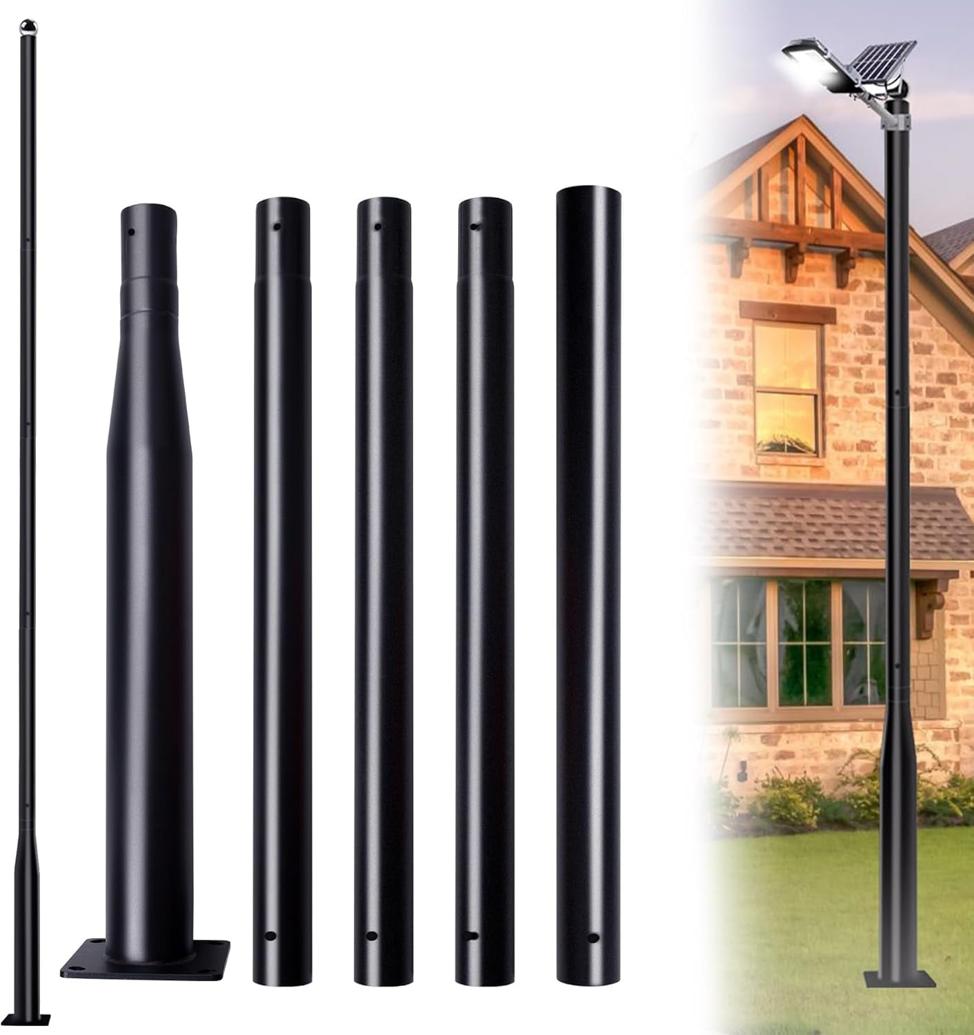 16Ft Tall Street Light Pole for Outside, Galvanized Steel Solar Street ...