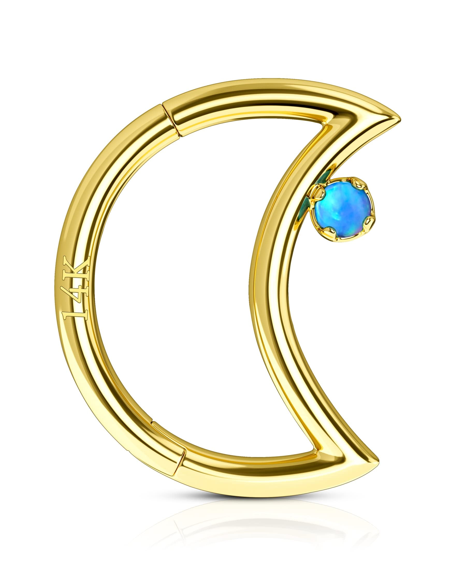 16G 14K Solid Gold Crescent Moon Hinged Clicker Helix Hoop Cartilage ...