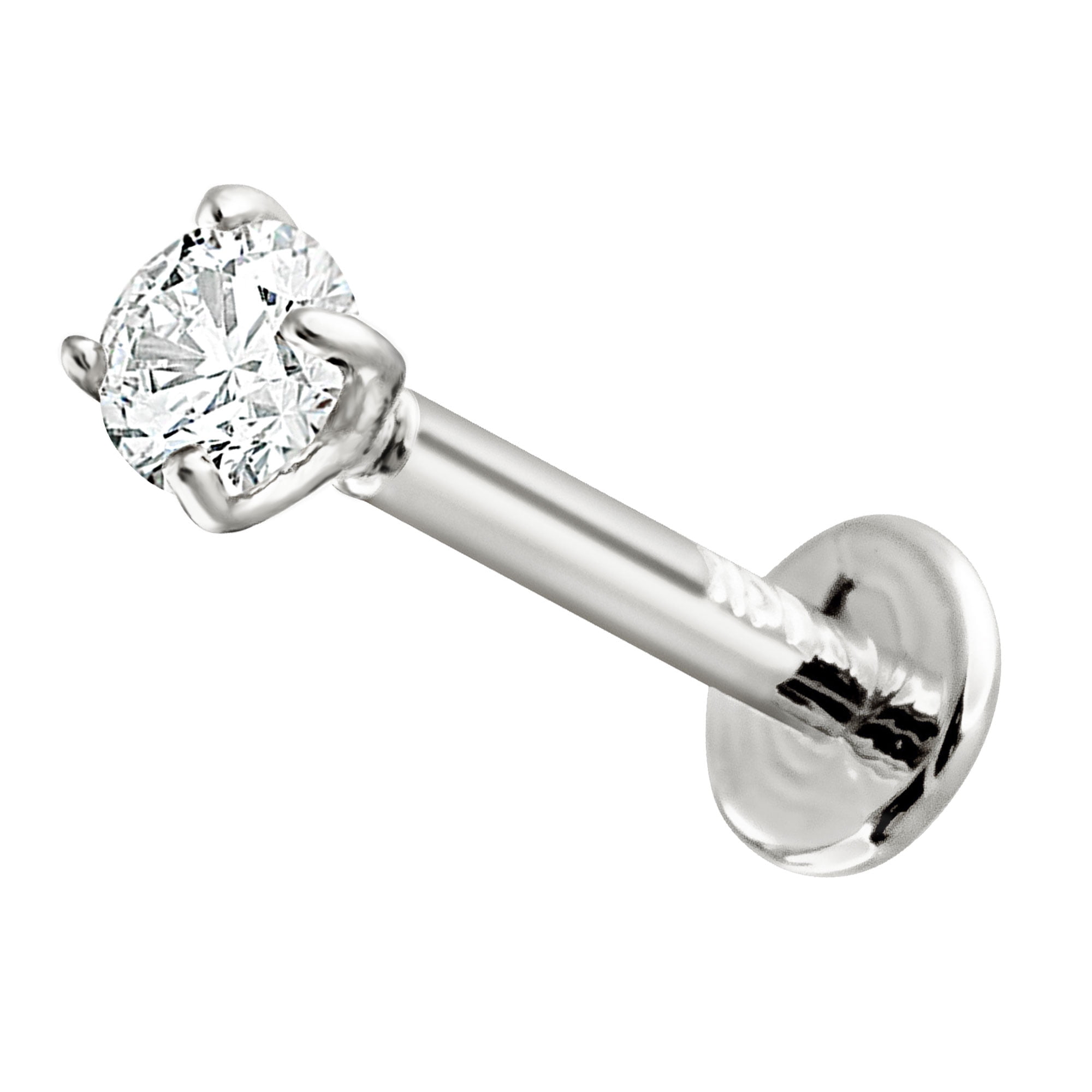16G 14K White Gold 0.08ct Diamond Labret Monroe Stud 8mm Post Flat Disk ...