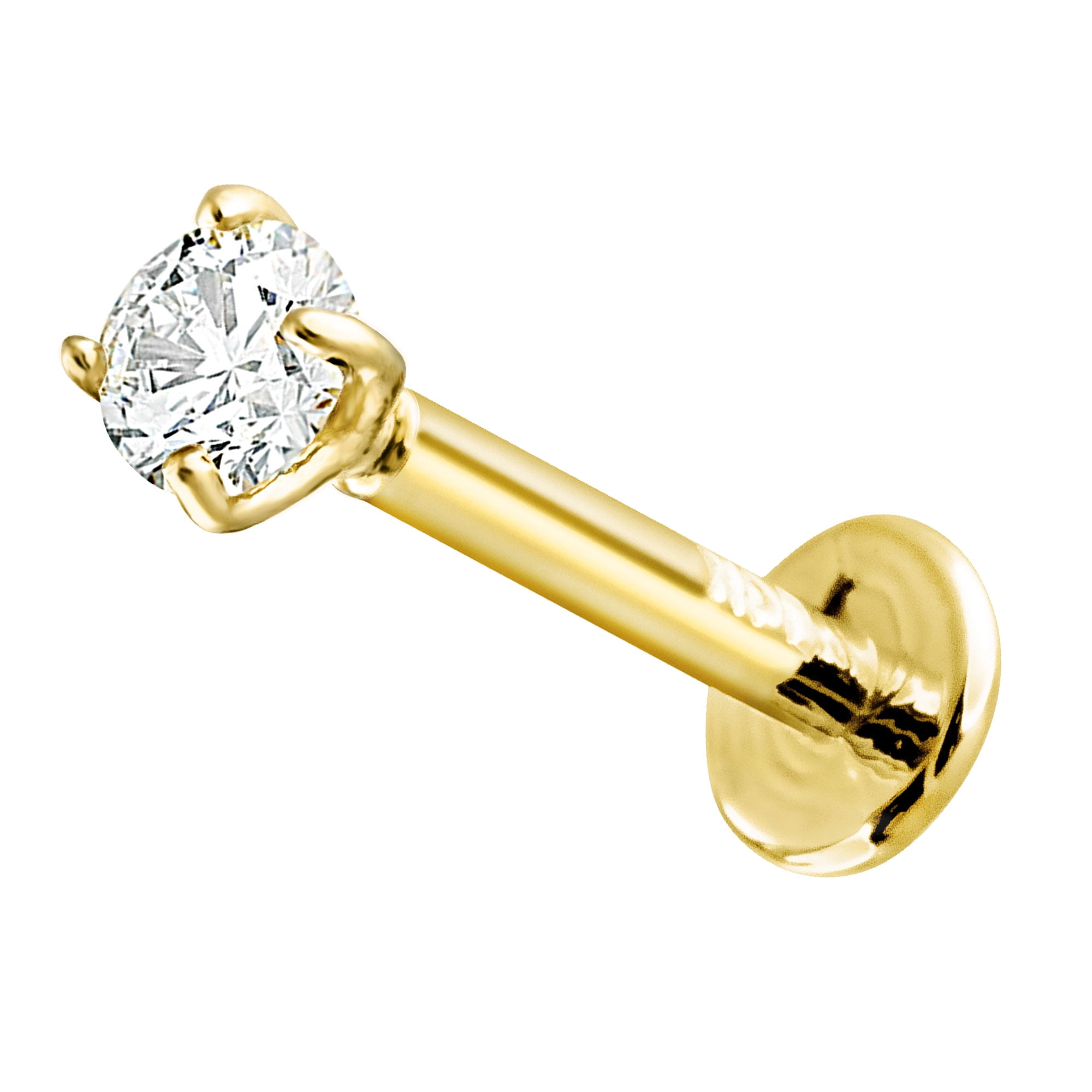 16G 14K Yellow Gold 0.08ct Diamond Labret Monroe Stud 8mm Post Flat ...