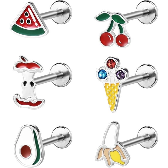 16G/18G Stud Piercings Jewelry Food Fruit Lip Studs Labret Ring ...