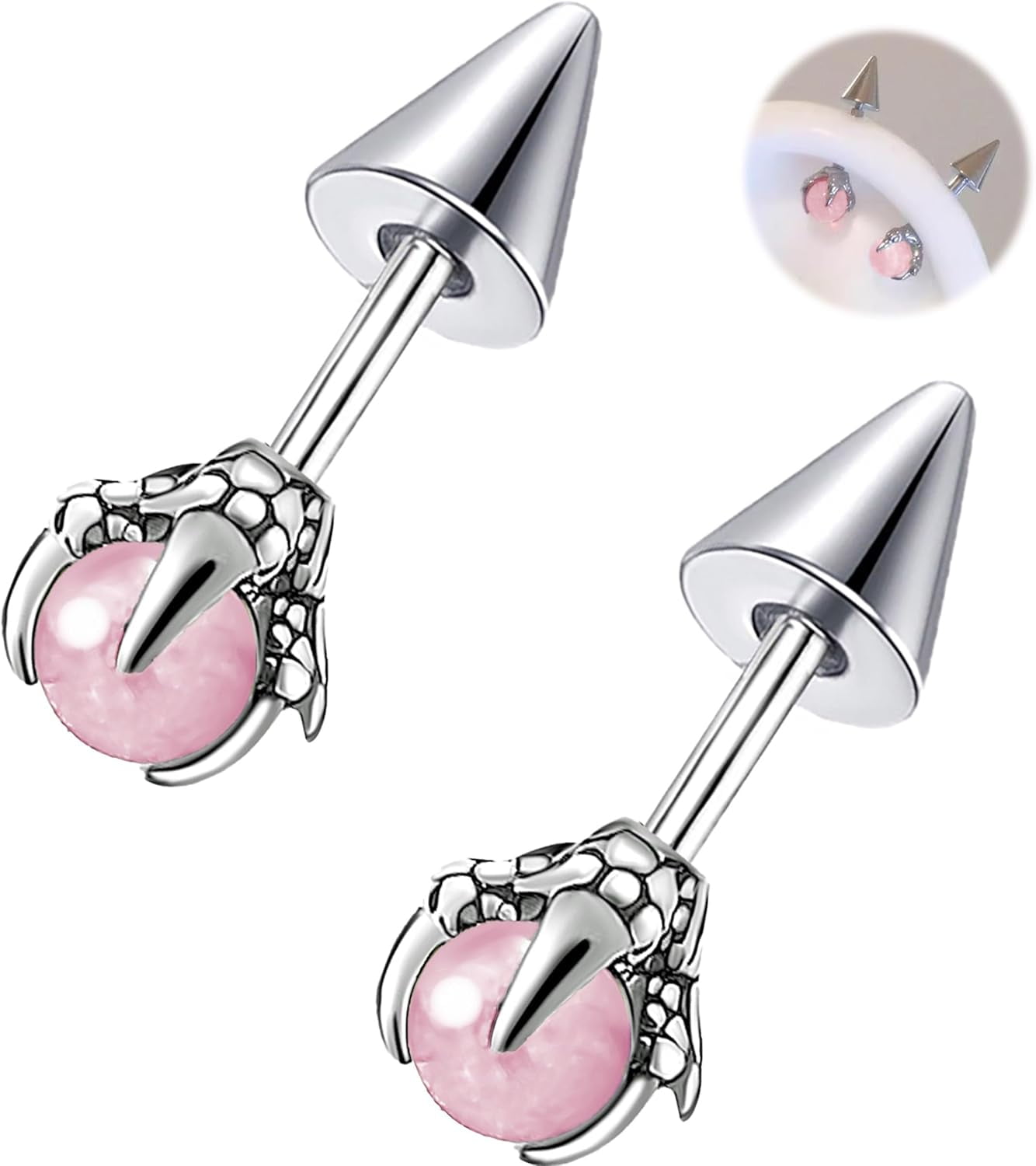 16G 2PCs Dragon Claw and Spike Cartilage Earring, Pink Beads Helix ...