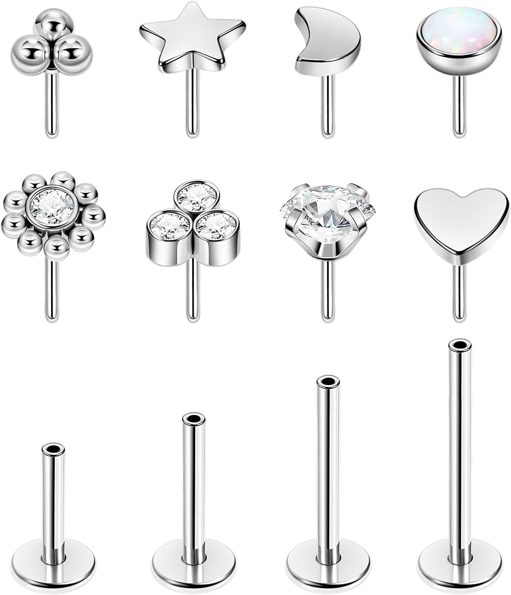 16G 316L Threadless Threadless Push in Labret Studs Lip Rings Flat Back ...