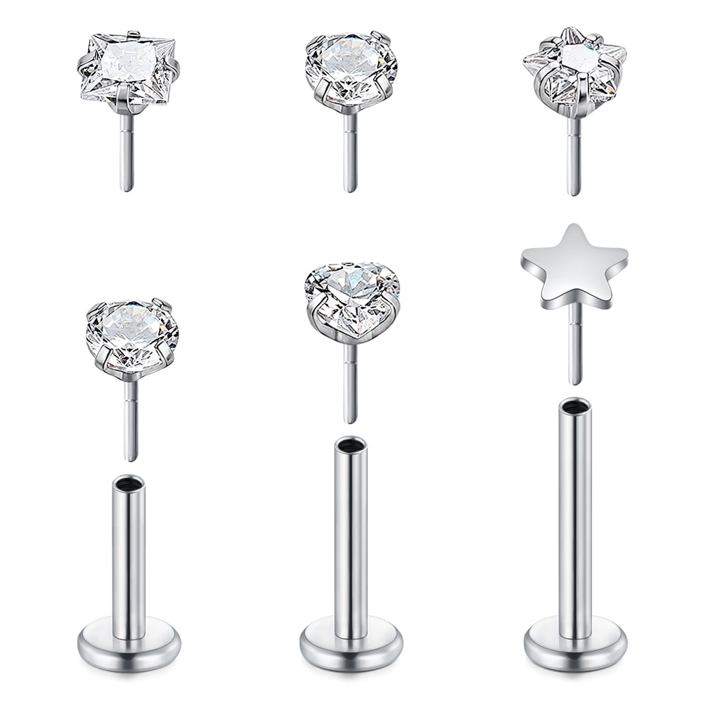 16G 316L Threadless Threadless Push in Labret Studs Lip Rings Flat Back ...