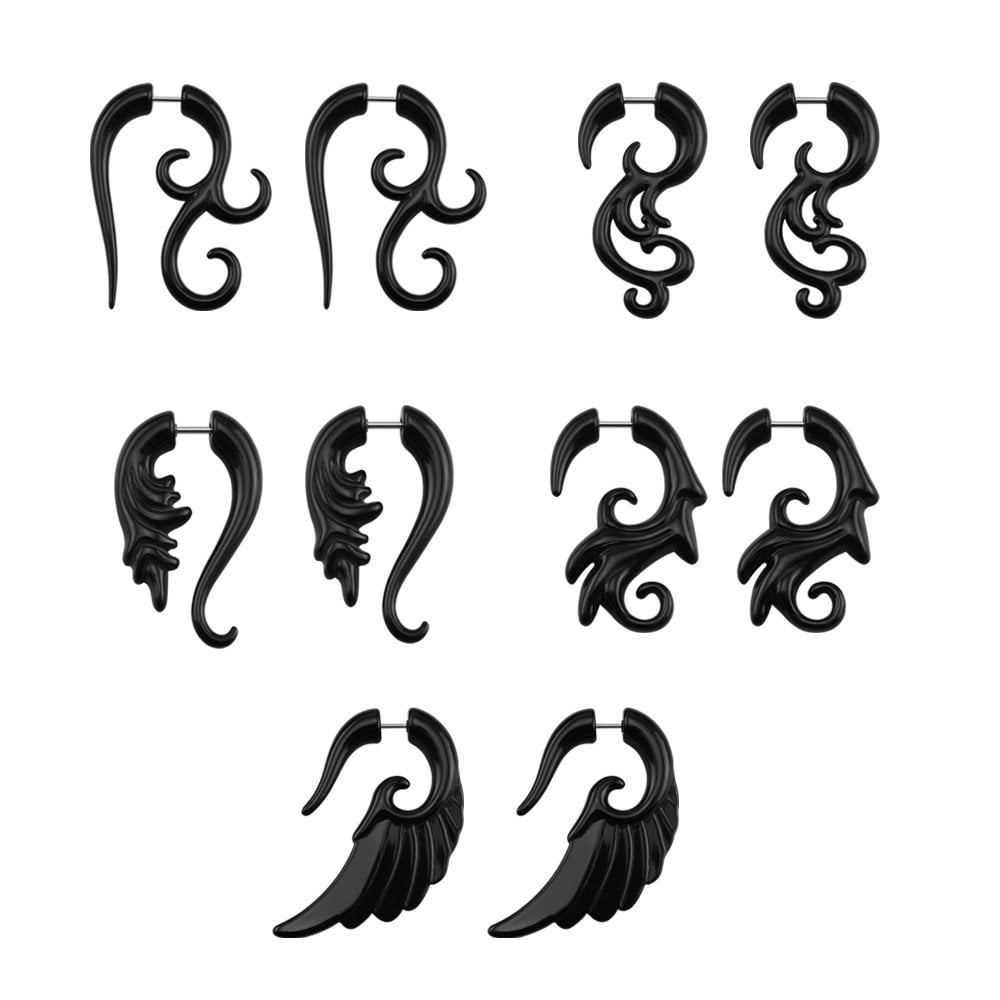 16G 5 Pairs Fake Ear Tapers Acrylic Ear Gauge Spiral Stretcher Piercing ...