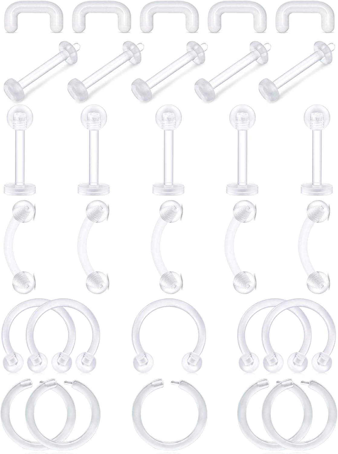 16G Clear Piercing Retainers Flexible CartilageRook Tragus Earring ...