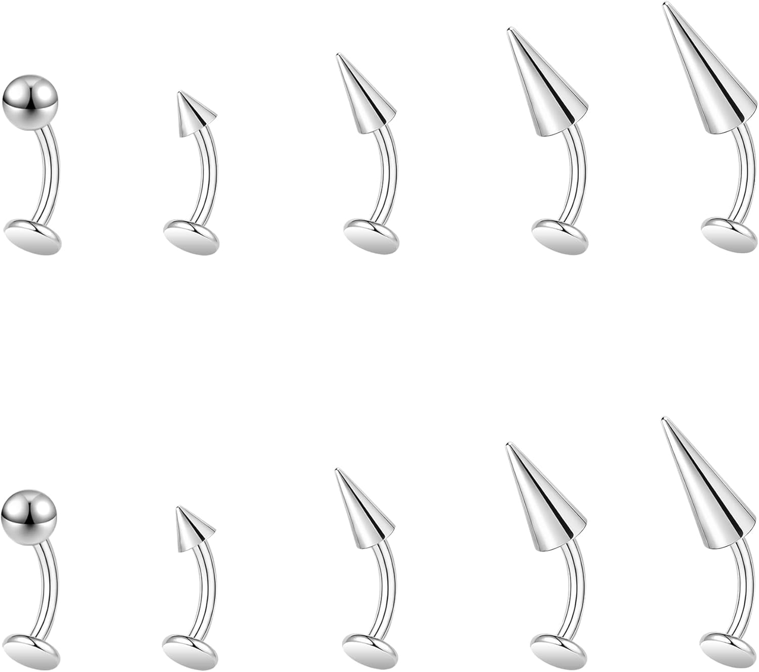 Eyebrow Jewellery 16Pcs Curved Barbell Piercing 16G Stainless Steel 6 8 ...