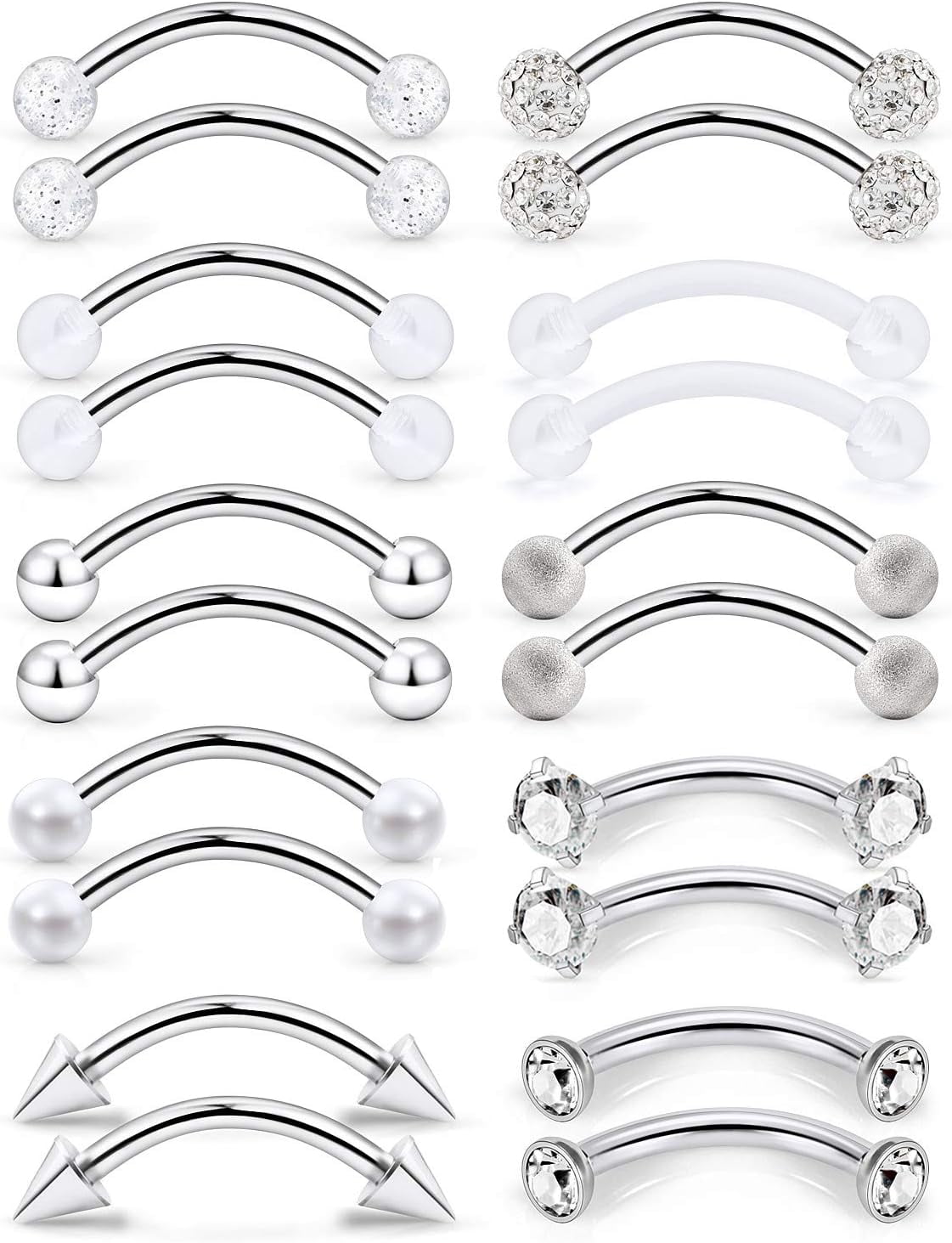 16G Eyebrow Rings Clear CZ Tragus Helix Rook Daith Earrings Lip Ring ...