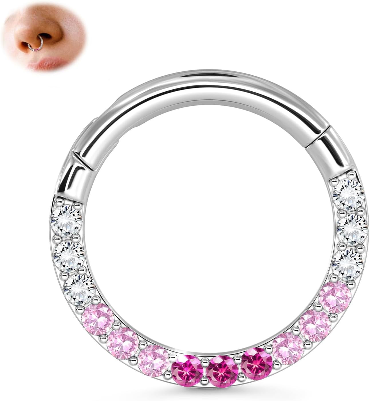 16G Gradient Fine CZ Septum Rings Jewelry - 316L Surgical Steel Nose Rings Hoops for Women 16G ...