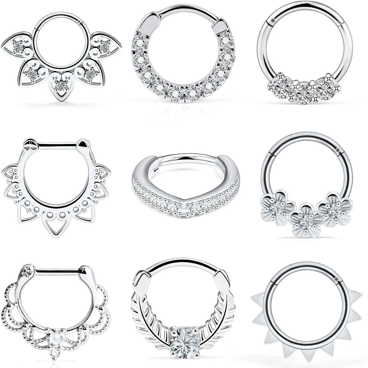 16G Hinged Septum Clicker 316L Surgical Steel Septum Nose Rings Ear Jewelry Collection Hoops ...
