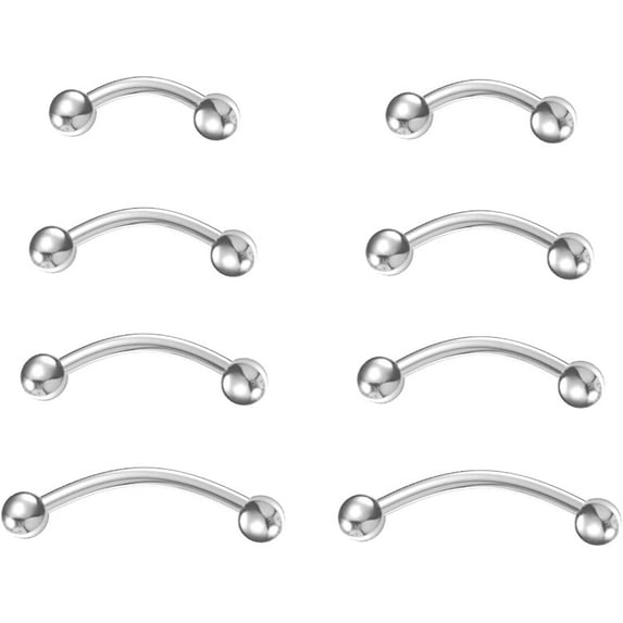 16G Implant Grade Titanium Bent Curved Barbell Banana Rook Front Helix Eyebrow Rings Vertical ...