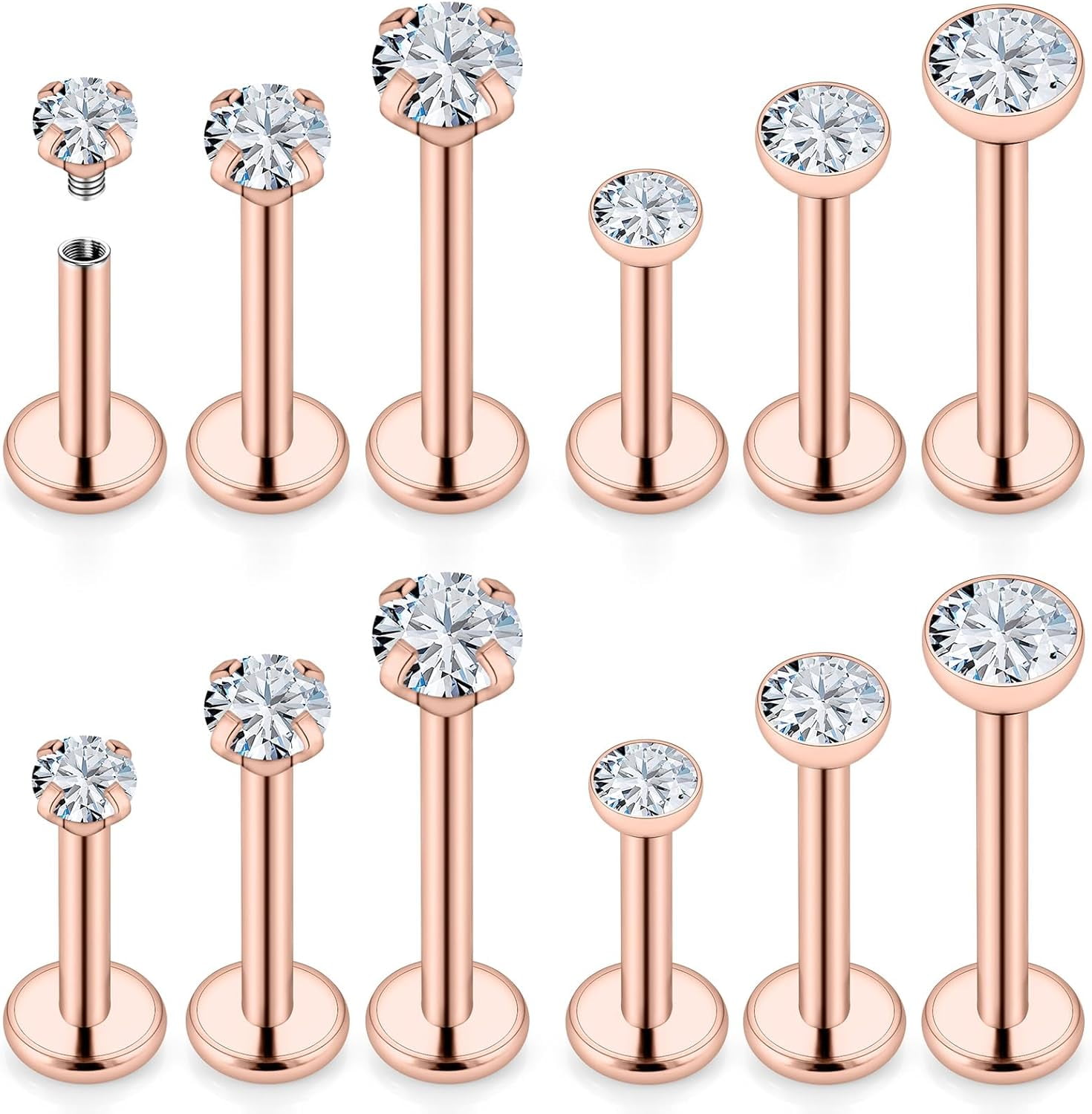 16G Internal Thread Flat Back Earrings Nose Studs 316L Surgical Steel ...