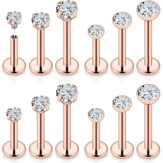 16G Internal Thread Flat Back Earrings Nose Studs 316L Surgical Steel ...