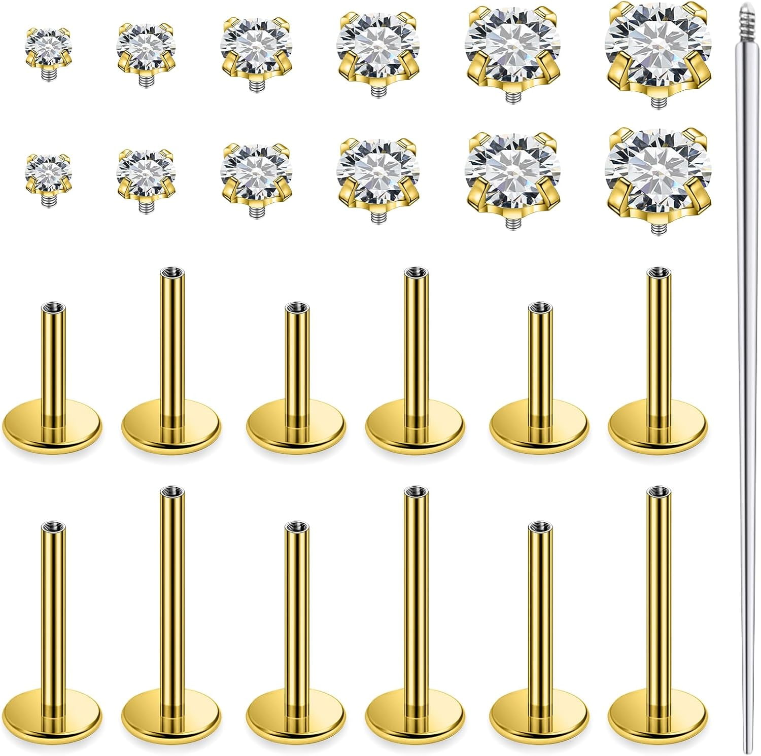 16G Internal Thread Flat Back Earrings Nose Studs 316L Surgical Steel ...