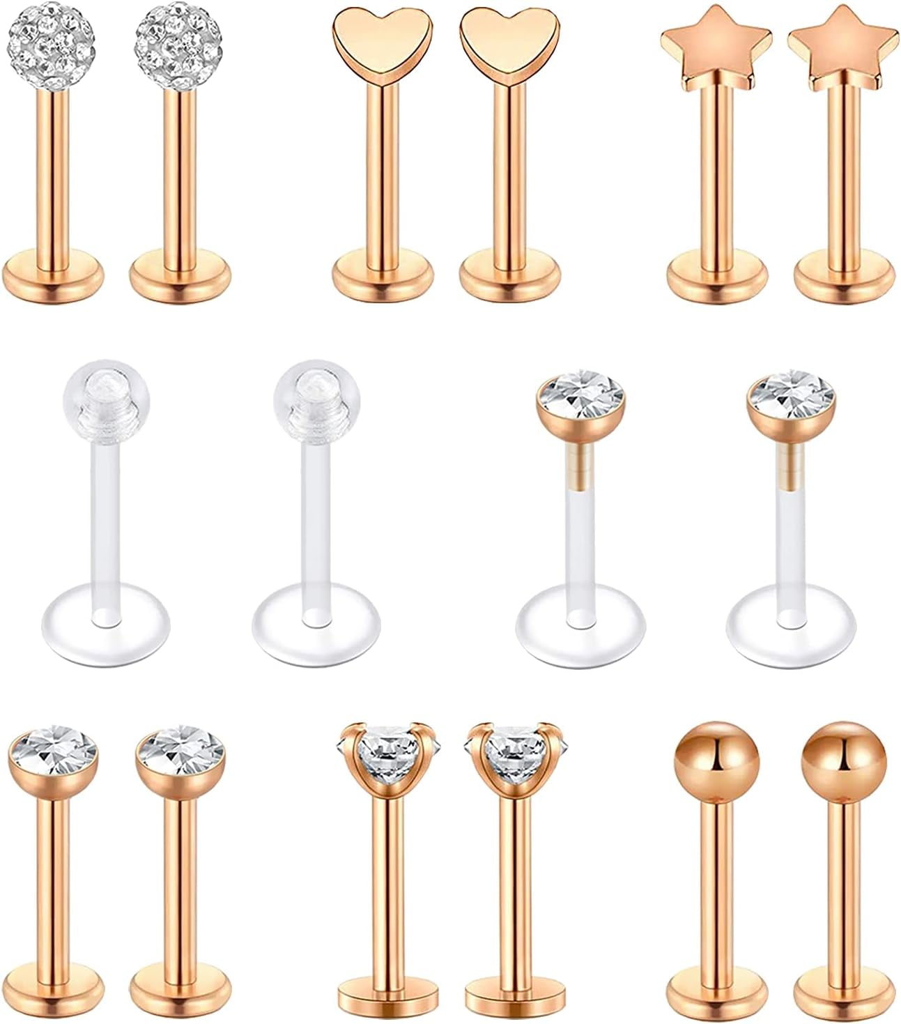 16G Lip Rings Labret Studs, Surgical Steel Cartilage Flat Back Earrings ...