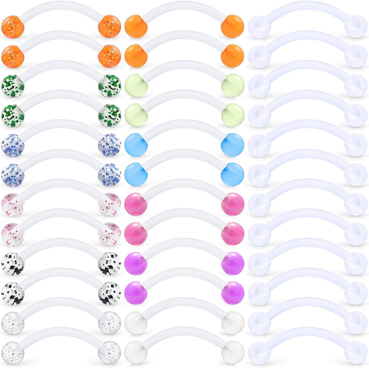 16G Plastic Snake Eyes Tongue Rings Clear Silicone Bioflex Flexible ...