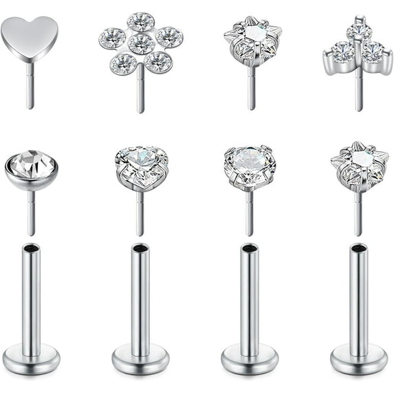 16G Push in Lip Rings Stainless Surgical Steel Labret Jewelry Cartilage ...