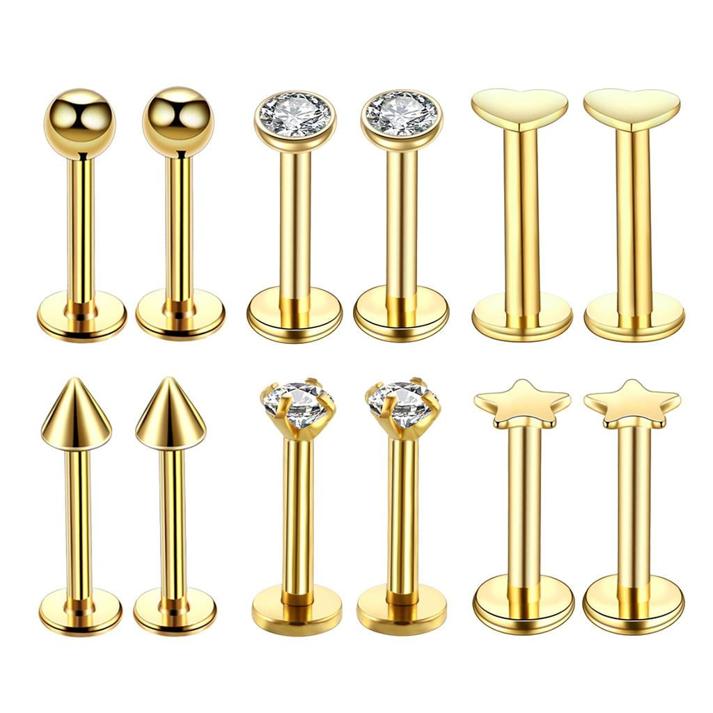 16G Steel Labret Lip Rings Stud Piercing Jewelry Golden - Walmart.com