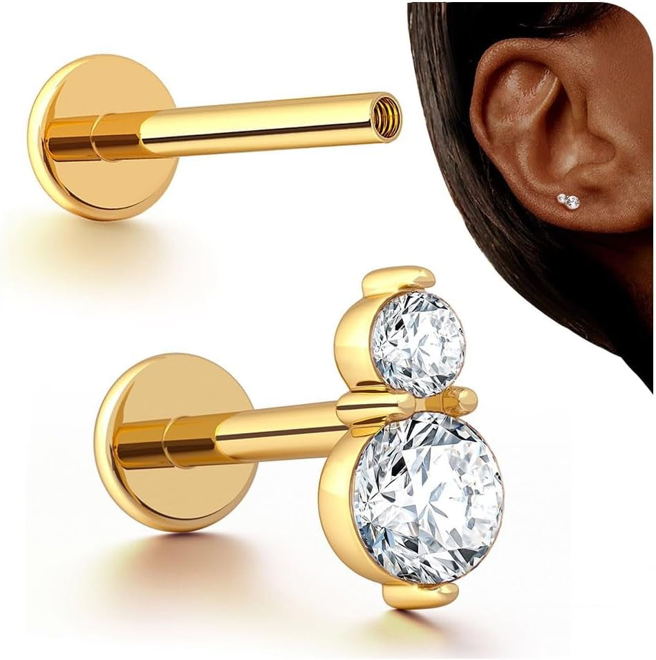 16G Stud Earrings Flat Back - G23 Titanium Internal Thread Cartilage ...
