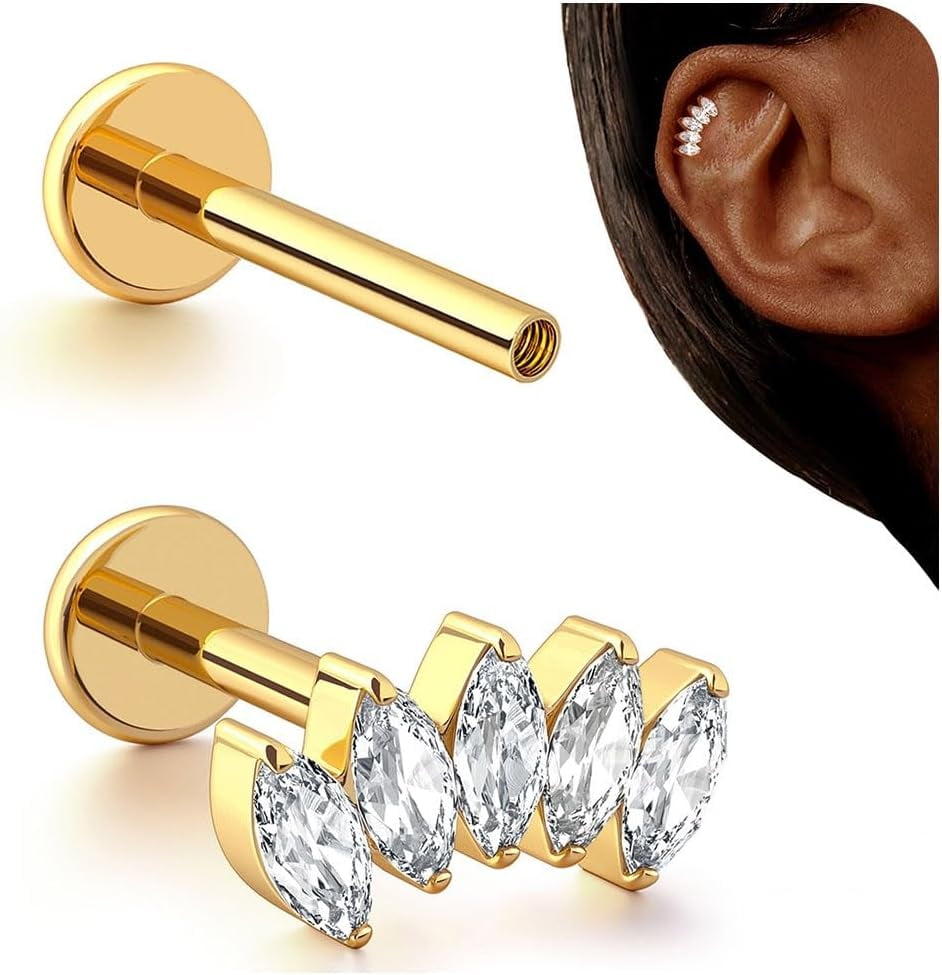16G Stud Earrings Flat Back - G23 Titanium Internal Thread Cartilage ...