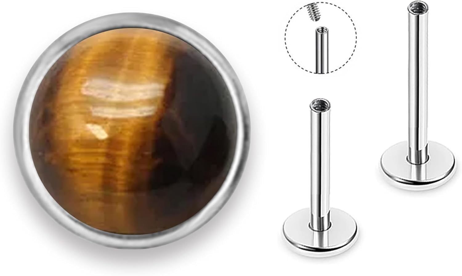 16G Titanium Tiger Eye Stone Flat Back Stud Earrings, G23 Natural ...