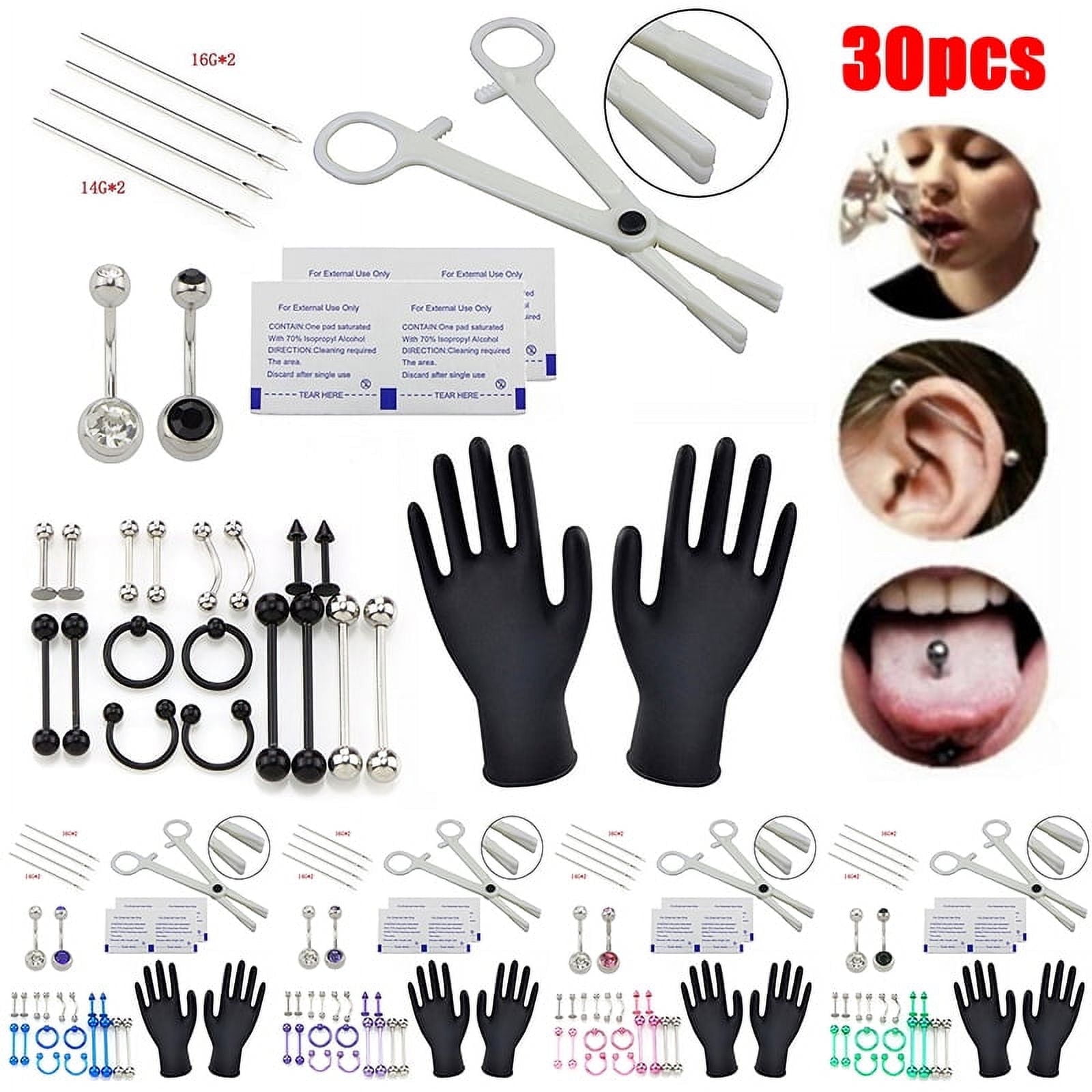 Pack of Adventure Body Piercing Kit 16G Surgical Steel Jewelry for ...