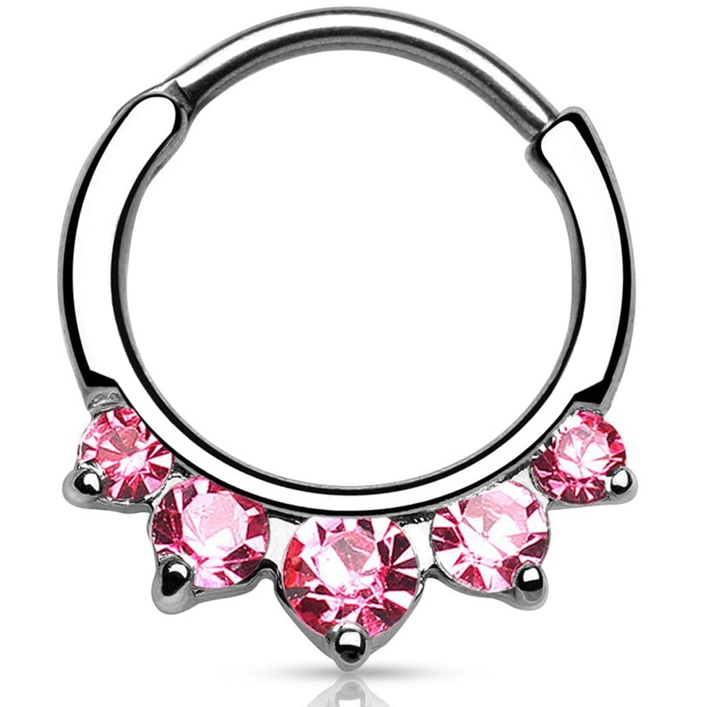 16GA Five CZ Set Round Top 316L Surgical Steel Nose Septum Ear ...