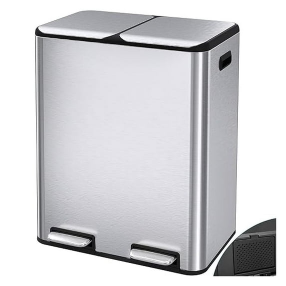 16Gal Dual Trash Can w/2 Built-in Box for Odor Control, Hands-Free ...