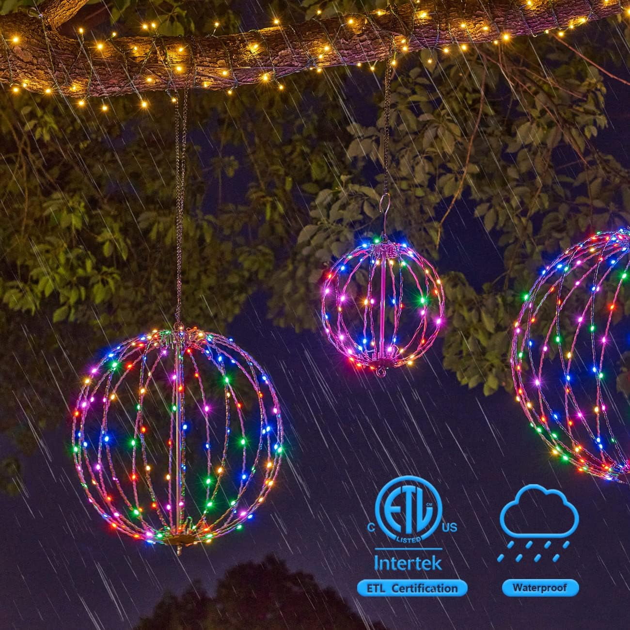 16IN 128LED Christmas Ball Light Sphere with Hanging Tree and Pathway ...